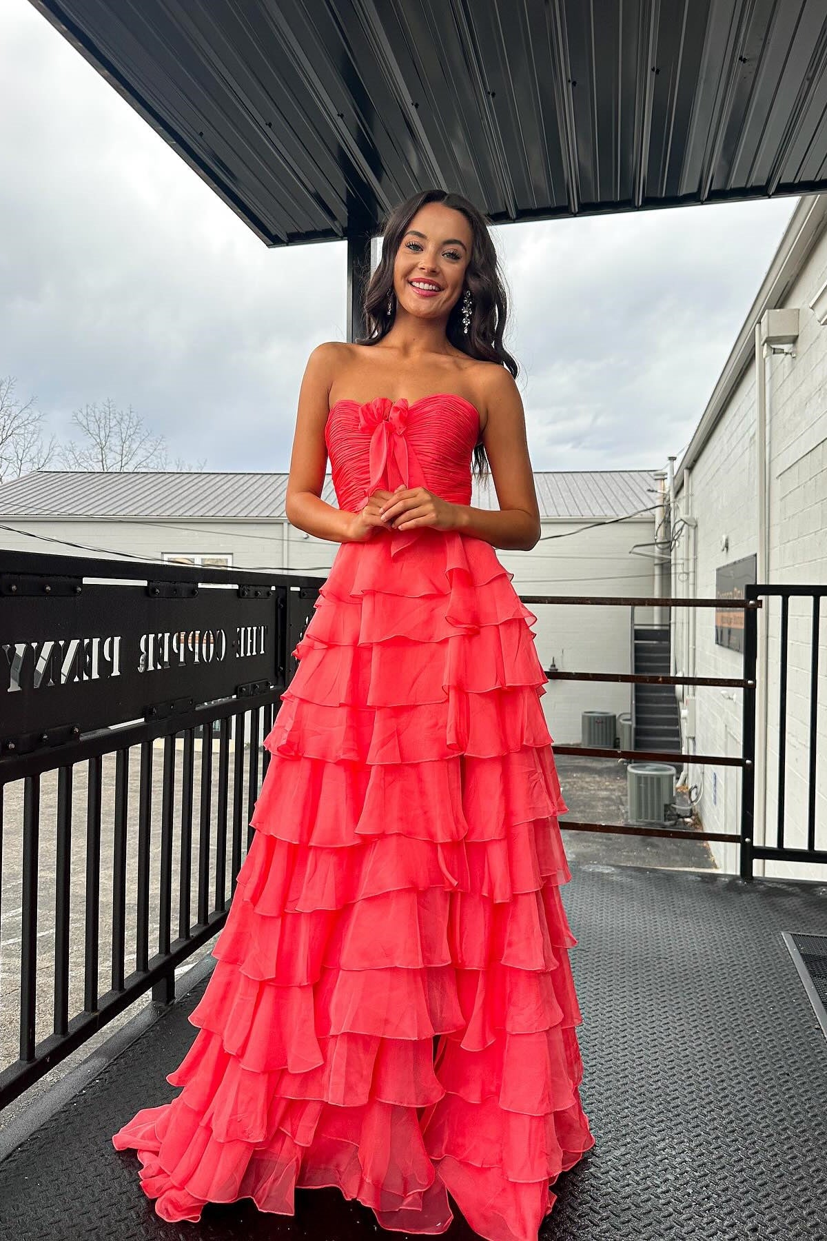Luuvis Women Cute A-Line Sweetheart Zipper Back Tiered Chiffon Prom ...