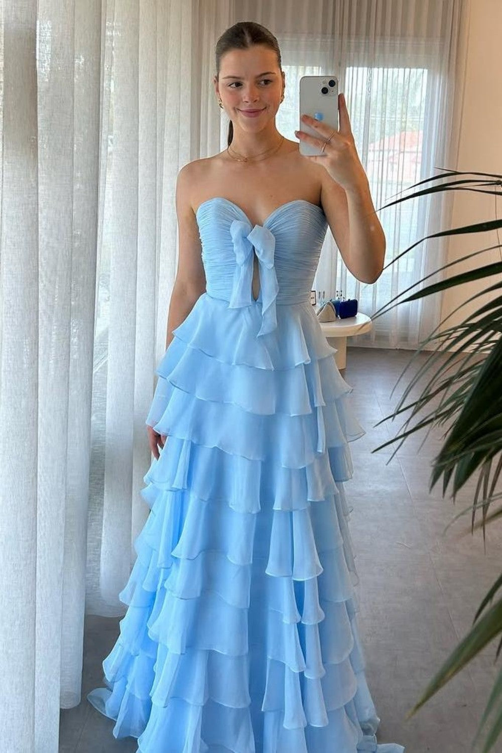 Luuvis Women Cute A-Line Sweetheart Zipper Back Tiered Chiffon Prom ...